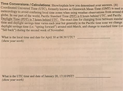 Solved Time Conversions Calculations Show Explain How You Chegg Com