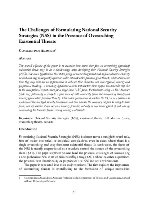Pdf The Challenges Of Formulating National Security Strategies Nss