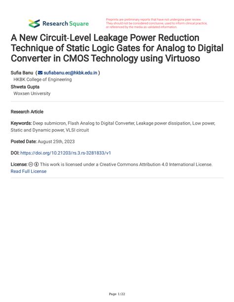 Pdf A New Circuit‑level Leakage Power Reduction Technique Of Static Logic Gates For Analog To