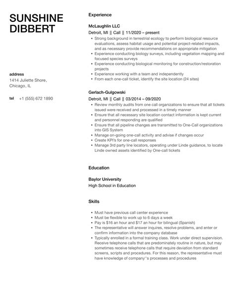 Call Resume Samples Velvet Jobs