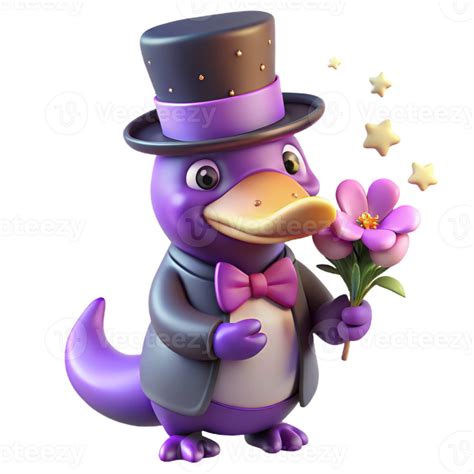 Elegant Classic A Shy Purple Platypus Wearing A Top Hat And Holding A