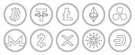 Conjunto De Iconos Criptomoneda Esquema De La Colección Ilustración