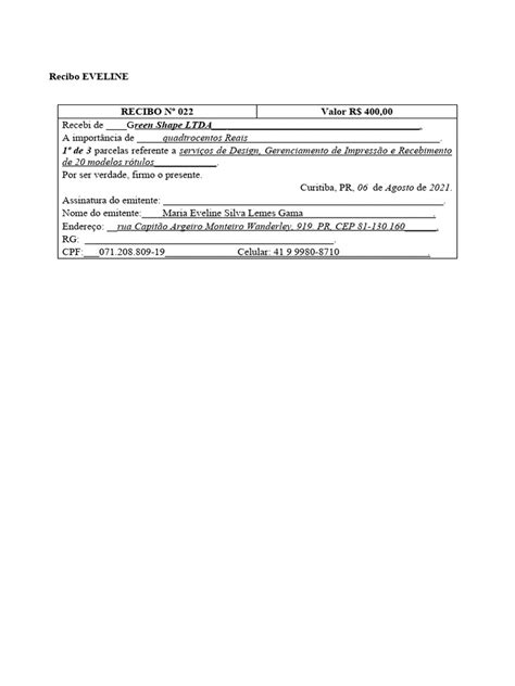 Modelo Recibo Simples Pdf