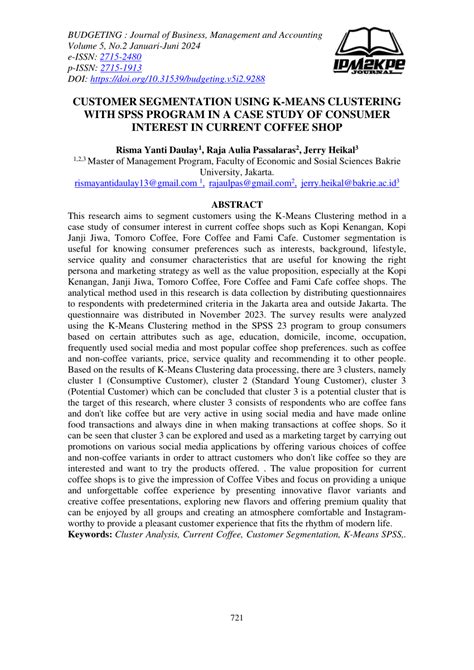 Pdf Customer Segmentation Using K Means Clustering With Spss Program