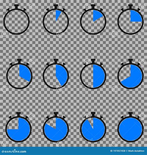 Timer Vector Icon Set Blue Stopwatch Set On Transparent Background Stock Vector Illustration