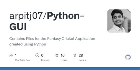 github arpitj07 python gui contains files for the fantasy cricket application created using