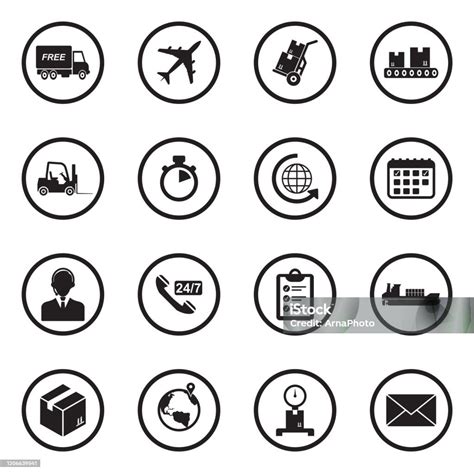 배송 및 배달 아이콘입니다 원에서 검은 색 플랫 디자인입니다 벡터 일러스트레이션 화물 운송에 대한 스톡 벡터 아트 및 기타 이미지 화물 운송 배달 비즈니스 Istock