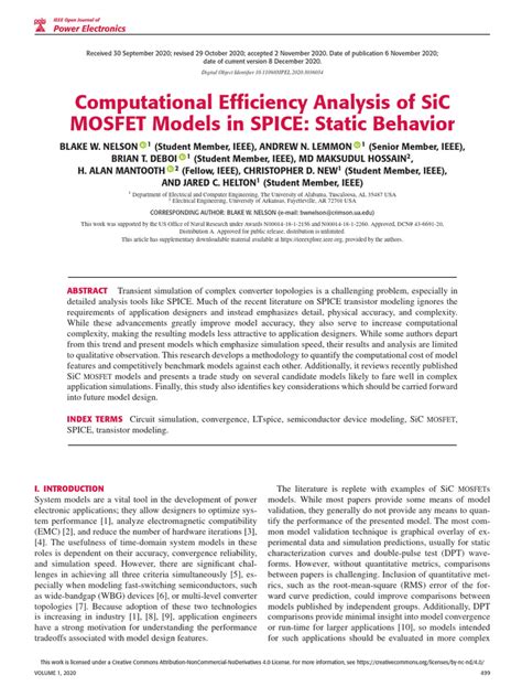 Computationalefficiencyanalysisofsicmosfetmodelsinspicestaticbehavior Pdf