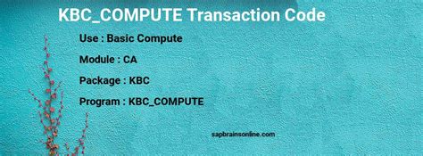 KBC COMPUTE SAP Tcode For Basic Compute