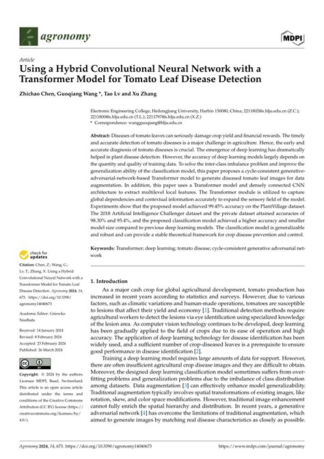 Pdf Using A Hybrid Convolutional Neural Network With A Transformer Model For Tomato Leaf