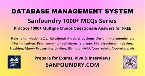 1000 Database Management System Mcqs For Freshers And Experienced Sanfoundry