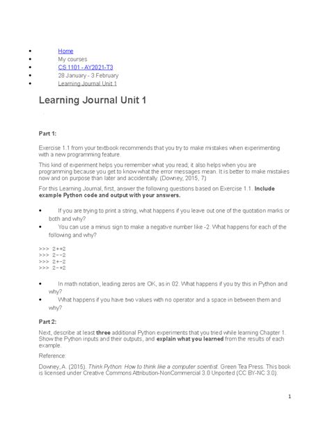 Cs 1101 Learning Journal Unit 1 Home My Courses Cs 1101 Ay2021 T 28