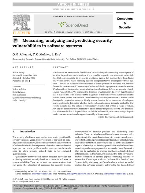 Pdf Measuring Analyzing And Predicting Security Vulnerabilities In