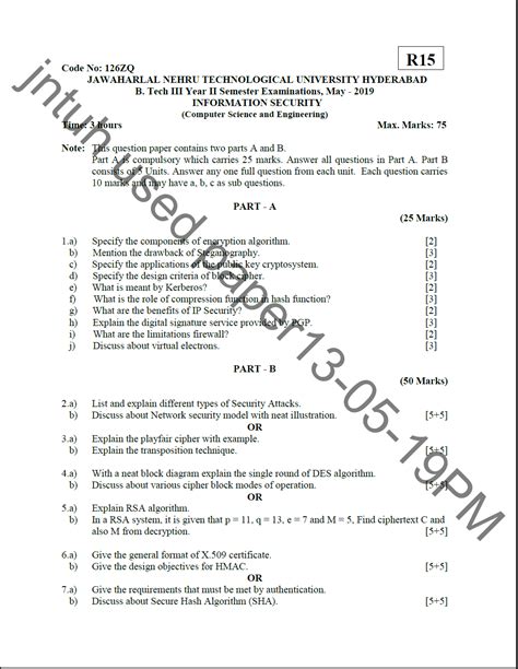 Jntuh Btech Information Security May 2019 Question Paper