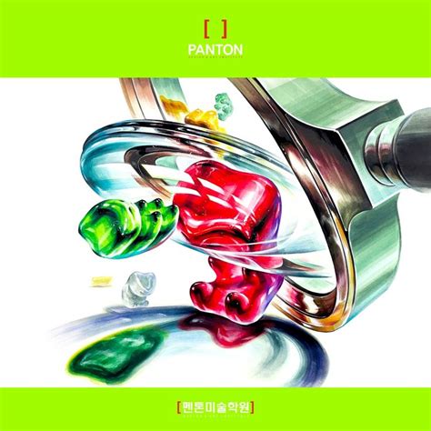 선릉입시미술학원[펜톤미술학원] 영롱한 색감의 하리보젤리와 돋보기 개체묘사 2024 돋보기 그림 디자인 옵아트