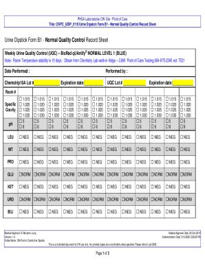 Urine Dipstick Form B1 Normal Quality Control Record Sheet Fill And