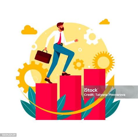 직장 근로자 관리자 성공적인 사업가가 경력 계단을 실행합니다 비즈니스 목표 달성 커리어 래더 진행 및 발전 벡터 일러스트레이션