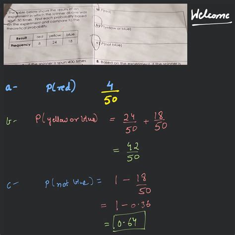 The Yable Below Shows The Results Of An Expotiment In Which The Spinner A