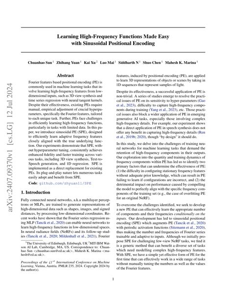 Pdf Learning High Frequency Functions Made Easy With Sinusoidal
