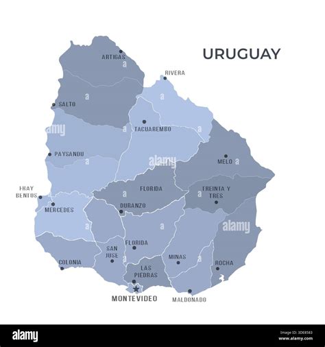Map Of Uruguay With Regions Borders And Famous Cities Stock Vector Image And Art Alamy