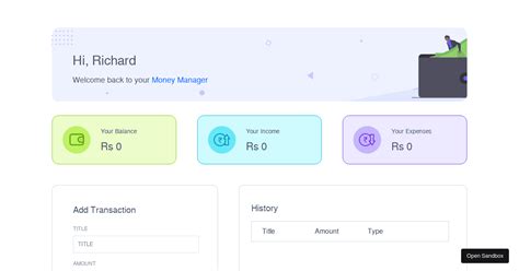 money manager app reactjs codesandbox