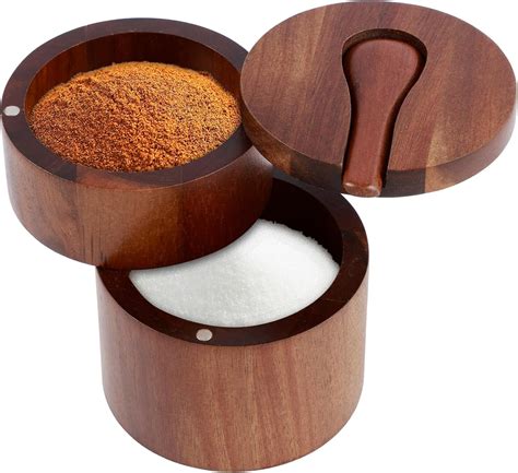 Phwrecz 2 Layers Acacia Wood Salt And Pepper Bowl Salt And Pepper Storage Box Salt