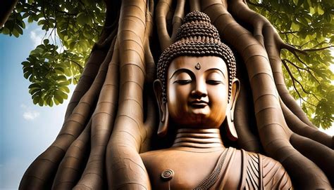 Buddha Carved On Banyan Tree Premium Ai Generated Image