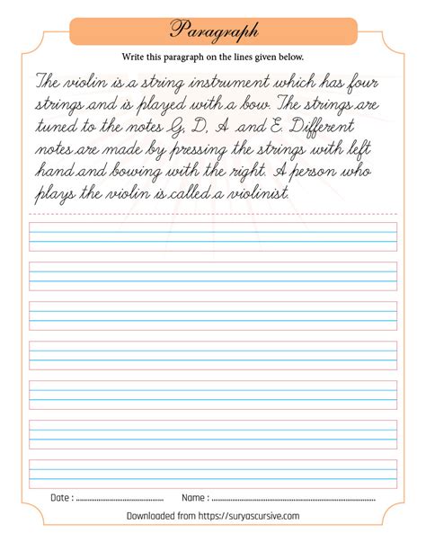 Free Cursive Writing Paragraph Worksheets Pdf