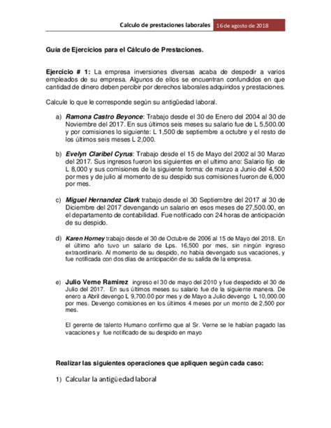 Doc Guía De Ejercicios Para El Cálculo De Prestaciones