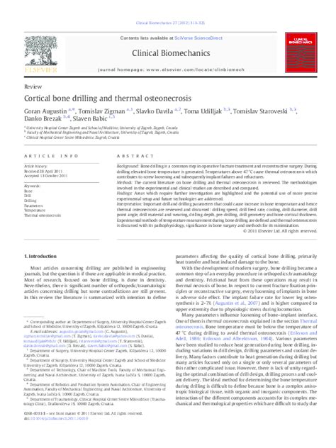 Pdf Cortical Bone Drilling And Thermal Osteonecrosis