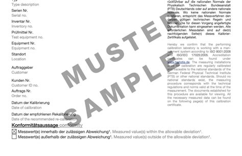 Iso Temperature Calibration Certificate With 3 Measuring Points
