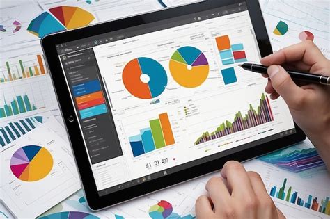 Premium Photo Diagram Analysis With Many Colorful Charts On A Tablet Computer 3d Rendering