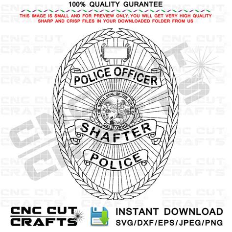 Shafter Police Officer Vector Badge Custom Number Svg Black Outline