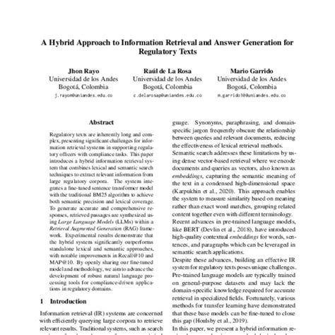 A Hybrid Approach To Information Retrieval And Answer Generation For