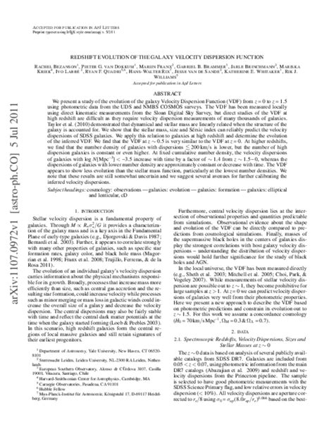 Pdf Redshift Evolution Of The Galaxy Velocity Dispersion Function