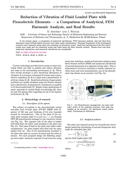 Pdf Reduction Of Vibration Of Fluid Loaded Plate With Piezoelectric