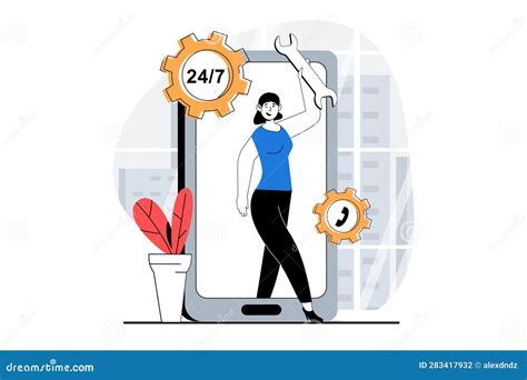 Technical Support Concept With People Scene In Flat Design For Web
