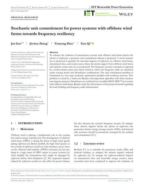 Pdf Stochastic Unit Commitment For Power Systems With Offshore Wind Farms Towards Frequency