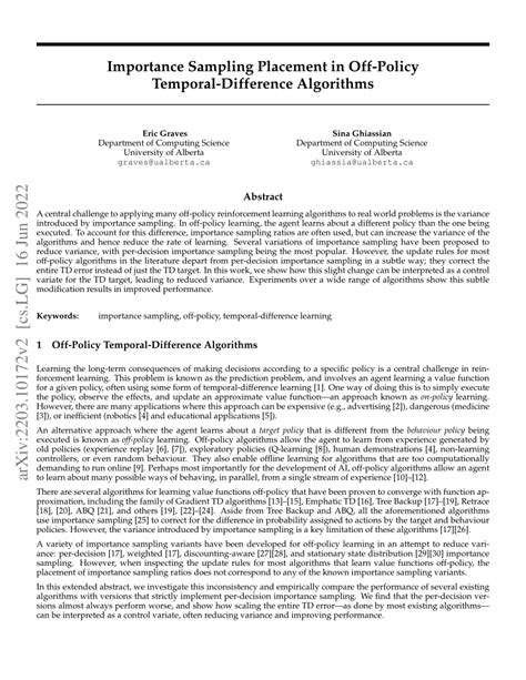 Pdf Importance Sampling Placement In Off Policy Temporal Difference Methods