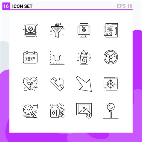 mobile interface outline set of 16 pictograms of calendar programming