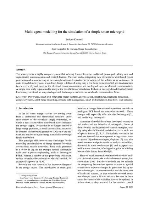 Pdf Multi Agent Modeling For The Simulation Of A Simple Smart Microgrid