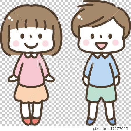 可愛的手繪兒童 男孩 女孩 插圖素材 57177065 PIXTA圖庫