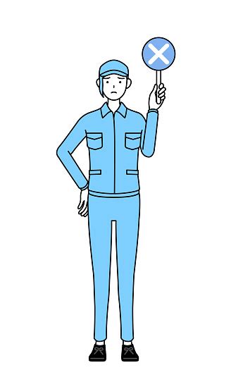 모자와 작업복을 입은 여자가 오답을 나타내는 X가 적힌 플래카드를 들고 있다 게임쇼 호스트에 대한 스톡 벡터 아트 및 기타 이미지 게임쇼 호스트 경기 참가자 경영자