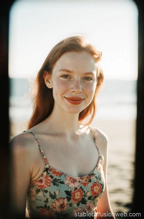 Redhead At The Beach Stable Diffusion Online