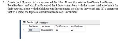 Solved Using Sql Create The Following A A View Named