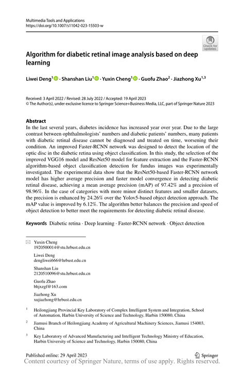 Algorithm For Diabetic Retinal Image Analysis Based On Deep Learning Request Pdf