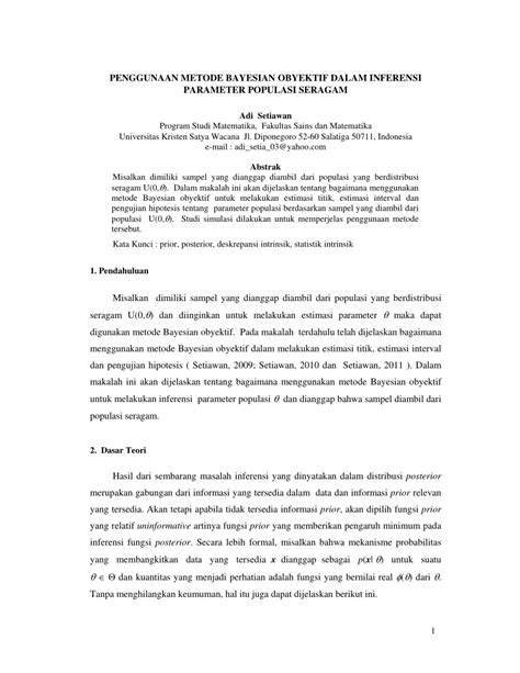 Pdf Penggunaan Metode Bayesian Obyektif Dalam Inferensi Parameter