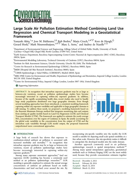 Pdf Large Scale Air Pollution Estimation Method Combining Land Use Regression And Chemical