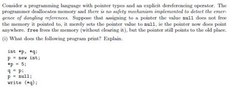 Solved Consider A Programming Language With Pointer Types