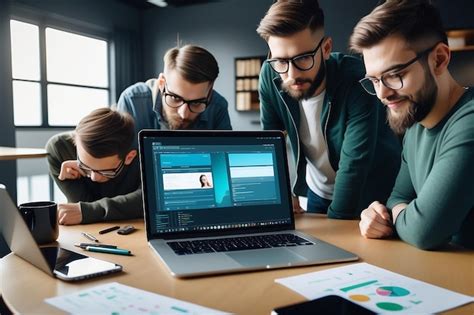 panorama shot of frontend developer team brainstorming ui and ux